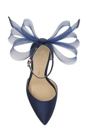 Jessica Simpson Pointed Toe Pumps With Bow Detailing - Navy Baby
