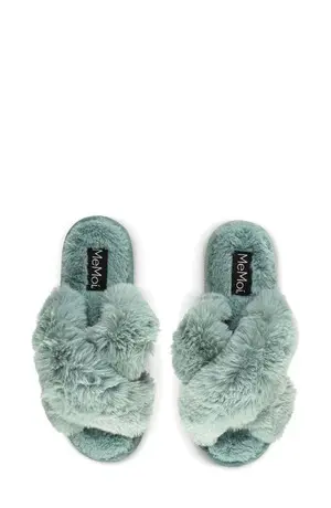 MEMOI Beverly Faux Fur Memory Foam Slipper - Sea Blue