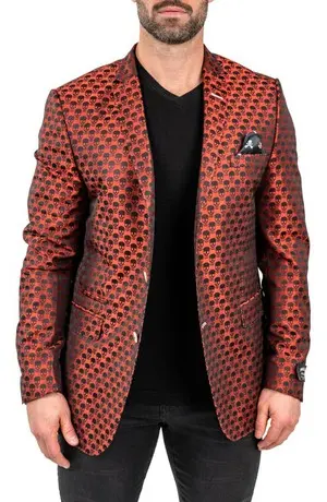 MACEOO Skull Printed Sport Coat - Orange