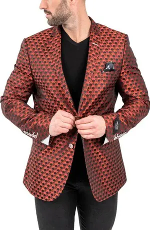 MACEOO Skull Printed Sport Coat - Orange