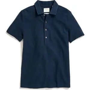Billy Reid Hemp & Cotton Knit Polo Carbon Blue