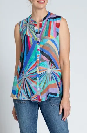 APNY Print Chiffon Sleeveless Top - Blue Multi