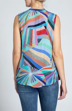 APNY Print Chiffon Sleeveless Top - Blue Multi