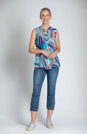 APNY Print Chiffon Sleeveless Top - Blue Multi
