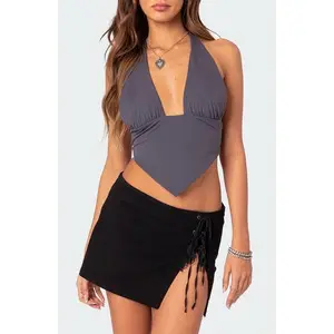 EDIKTED Open Back Halter Top - Dark-gray