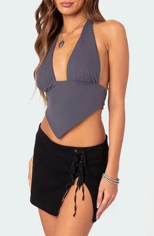 EDIKTED Open Back Halter Top - Dark-gray