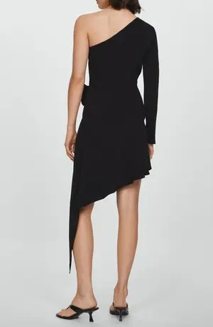 Mango One-shoulder Long Sleeve Minidress