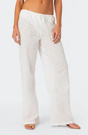EDIKTED Miracle Eyelet Cover-up Pants - White