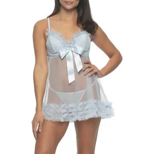 BLACK BOW Veil Babydoll Chemise & G-string At Nordstrom Something Blue