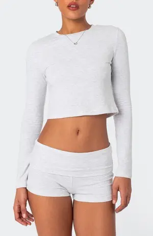EDIKTED Meg Long Sleeve Crop Top - Gray-melange