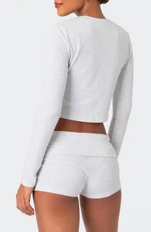 EDIKTED Meg Long Sleeve Crop Top - Gray-melange