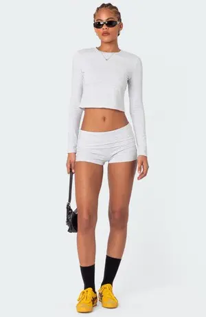 EDIKTED Meg Long Sleeve Crop Top - Gray-melange