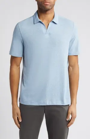 Johnston & Murphy Linen Blend Johnny Collar Polo Light Blue