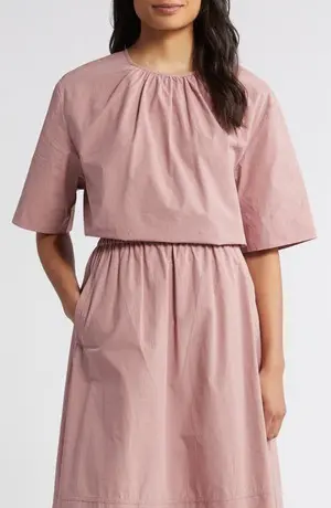 MELLODAY Shirred Neck Woven Top