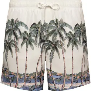 Eton Palm Tree Print Swim Trunks - Green