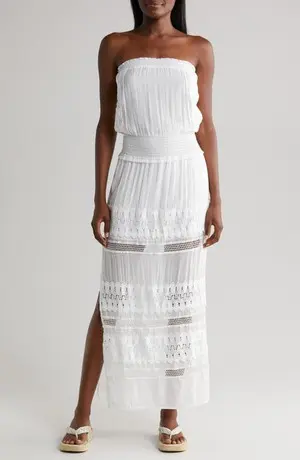 Elan Lace Strapless Cover-up Maxi Dress - White