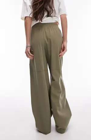 Topshop Wide Leg Drawstring Pants - Khaki Green