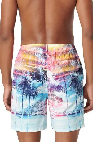 Bugatchi Cosmo Swim Trunks - Blue/pink Multi