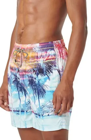 Bugatchi Cosmo Swim Trunks - Blue/pink Multi