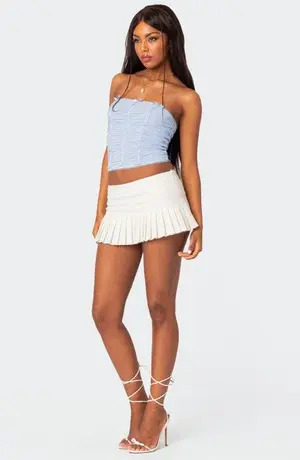 EDIKTED Veronika Strapless Ruched Mesh Top