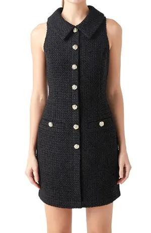 Endless Rose Button-front Tweed Minidress