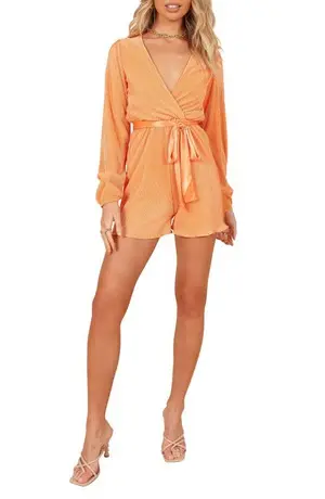 PETAL & PUP Minelli Pleated Tie-waist Romper - Orange