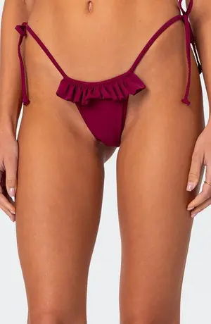 EDIKTED Joelle Ruffle Bikini Bottom - Burgundy