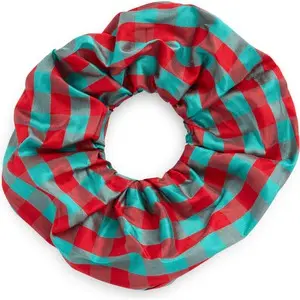 COMING OF AGE COMNG OF AGE Oversize Silk Scrunchie Gingham Red Turquoise