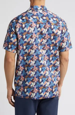 Johnston & Murphy Abstract Floral Cotton And Modal Camp Shirt - Navy