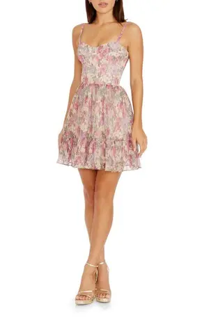 Dress The Population Marlow Fit & Flare Minidress - Fuchsia Multi