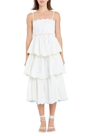 English Factory Scallop Sleeveless Sundress - White