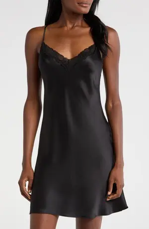 ETAM Milky Lace Trim Silk Chemise - Black