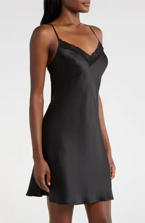ETAM Milky Lace Trim Silk Chemise - Blackdnu