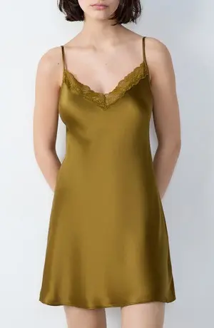 ETAM Milky Lace Trim Silk Chemise - Copper