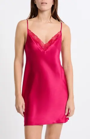 ETAM Milky Lace Trim Silk Chemise - Petunia