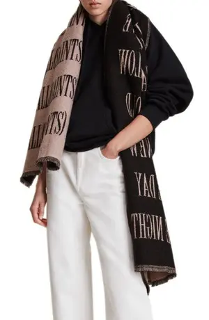 ALLSAINTS Varsity Woven Wool Blend Scarf - Blush Black