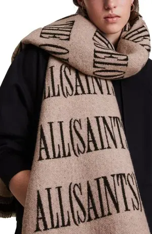 ALLSAINTS Varsity Woven Wool Blend Scarf - Blush Black