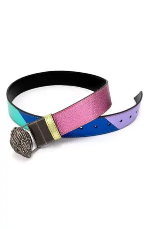 Kurt Geiger Reversible Leather Belt - Pastel Rainbow/ Antique Silver