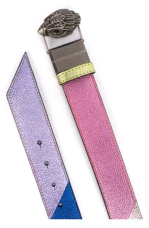 Kurt Geiger Reversible Leather Belt - Pastel Rainbow/ Antique Silver
