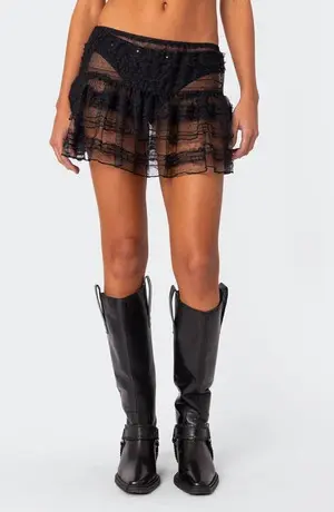 EDIKTED Ruffle Sheer Miniskirt