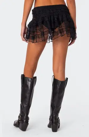EDIKTED Ruffle Sheer Miniskirt