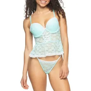 BLACK BOW Rachel Lace Underwire Bustier & G-string Set - Bridal Blue