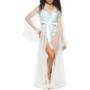 BLACK BOW Veil Sheer Robe Cloud Dancer