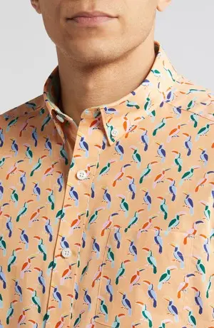 Johnston & Murphy Toucan Print Short Sleeve Cotton Button-down Shirt