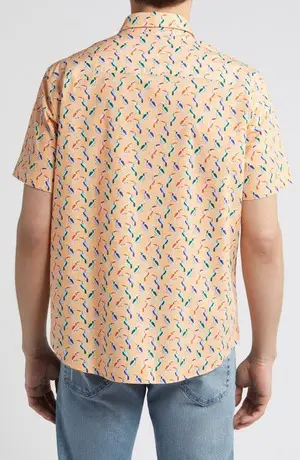 Johnston & Murphy Toucan Print Short Sleeve Cotton Button-down Shirt