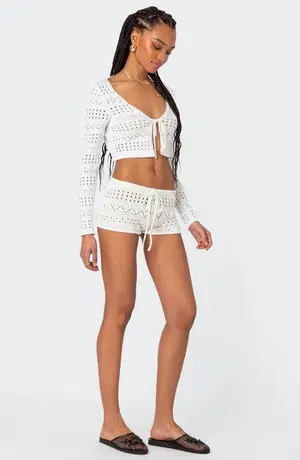 EDIKTED Betsy Drawstring Knit Cover-up Shorts