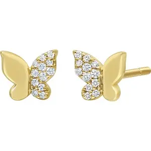 Bony Levy Pavé Diamond Butterfly Stud Earrings - 18k Yellow Gold