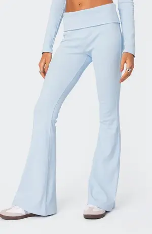 EDIKTED Coffee Break Rib Flare Leggings - Light-blue