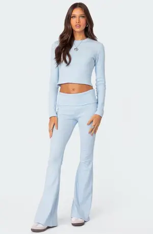 EDIKTED Coffee Break Rib Flare Leggings - Light-blue