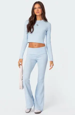 EDIKTED Coffee Break Rib Flare Leggings - Light-blue